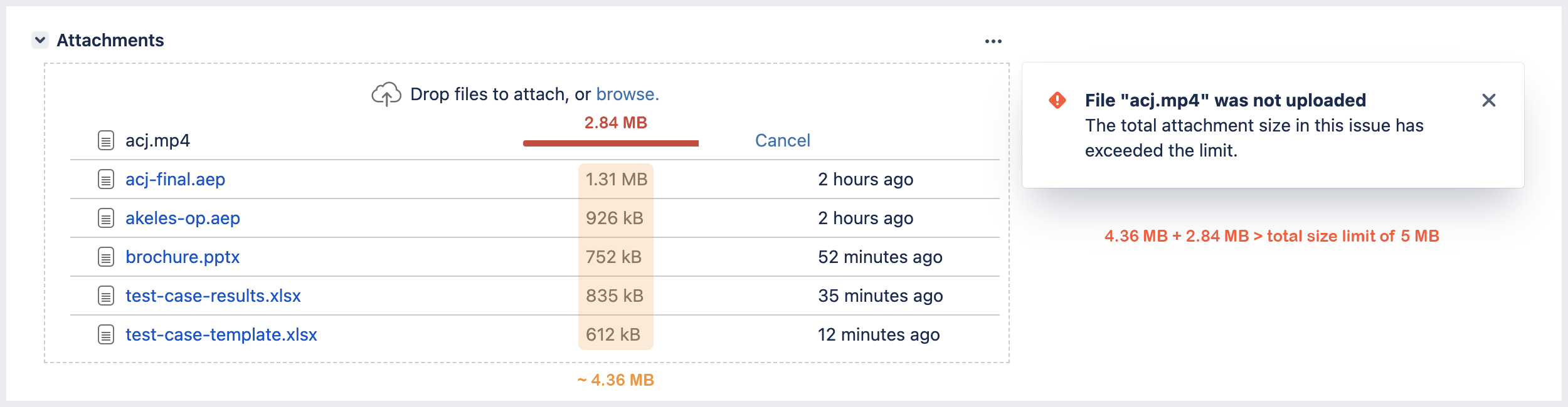 Limit the total attachment size per issue | Akeles